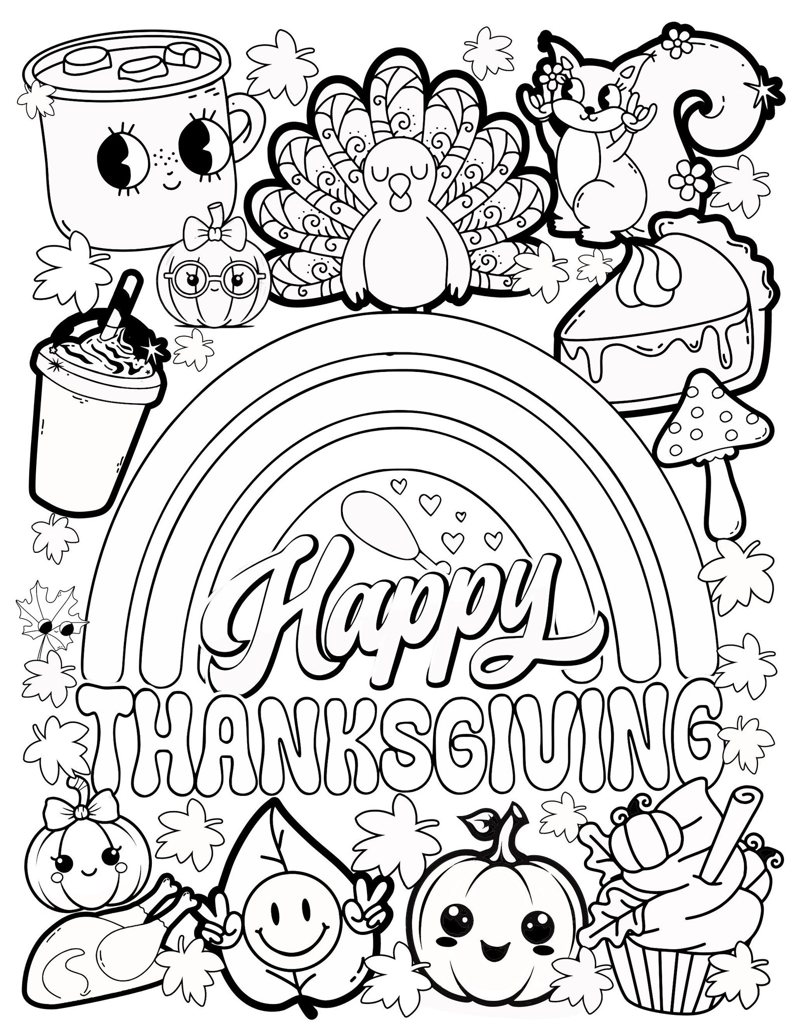Cute Kids Thanksgiving Coloring Page Groovy Fall Coloring, Printable ...