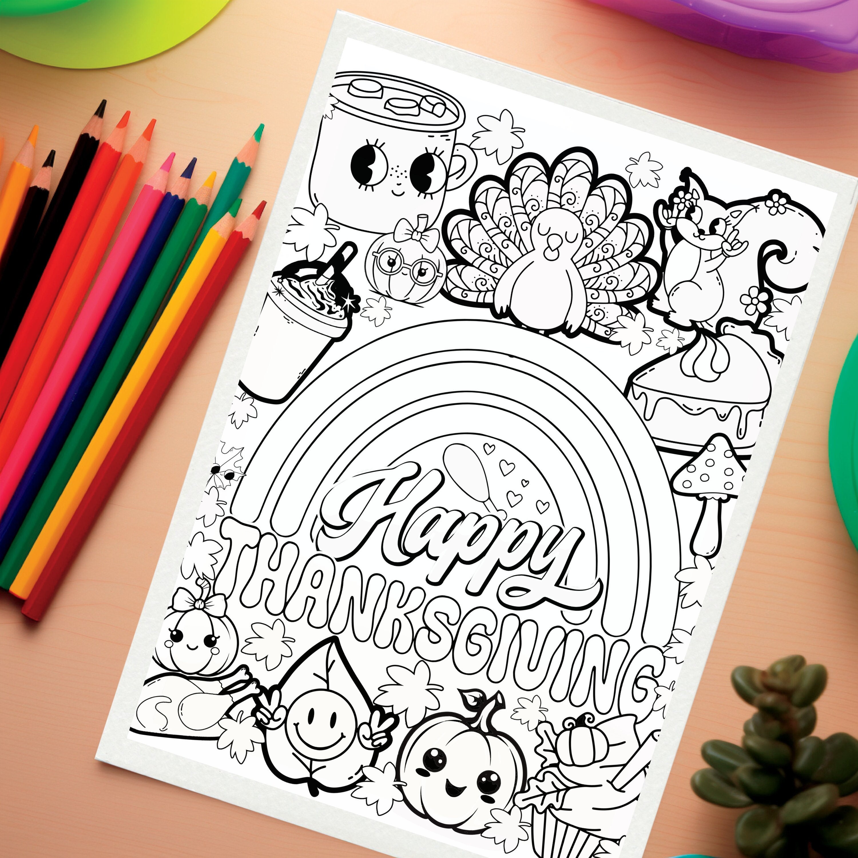 Cute Kids Thanksgiving Coloring Page Groovy Fall Coloring, Printable ...