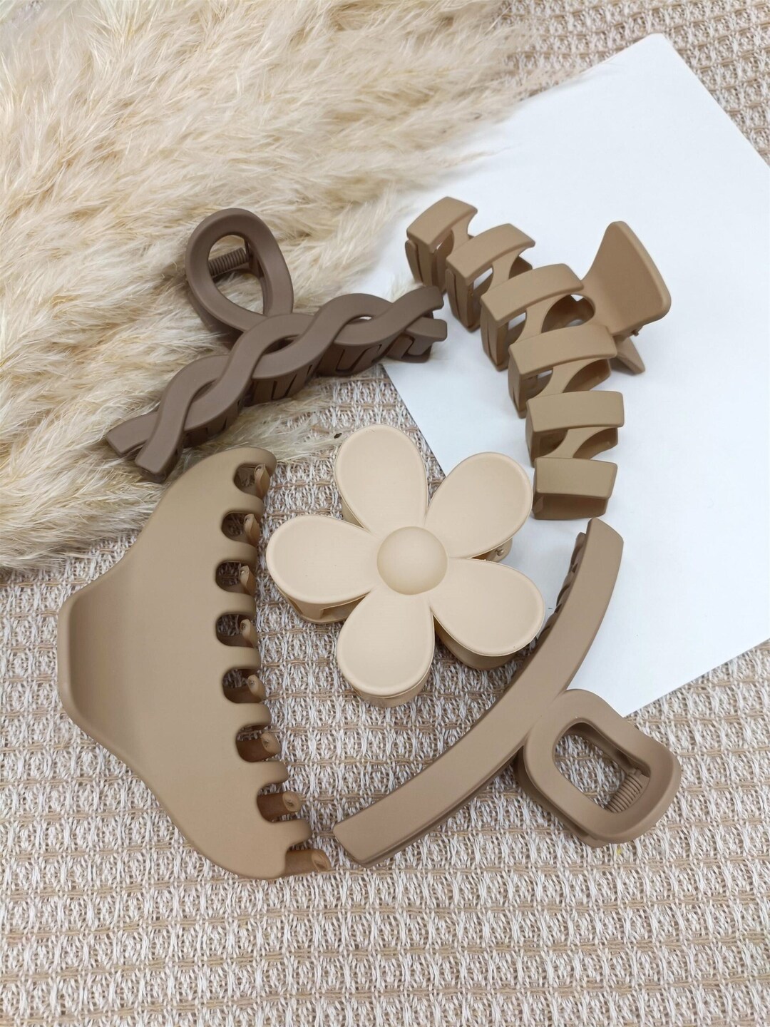 5-pack Multi Shape Hair Claw, Large Twist Hair Clip, Beige Flower Hair ...