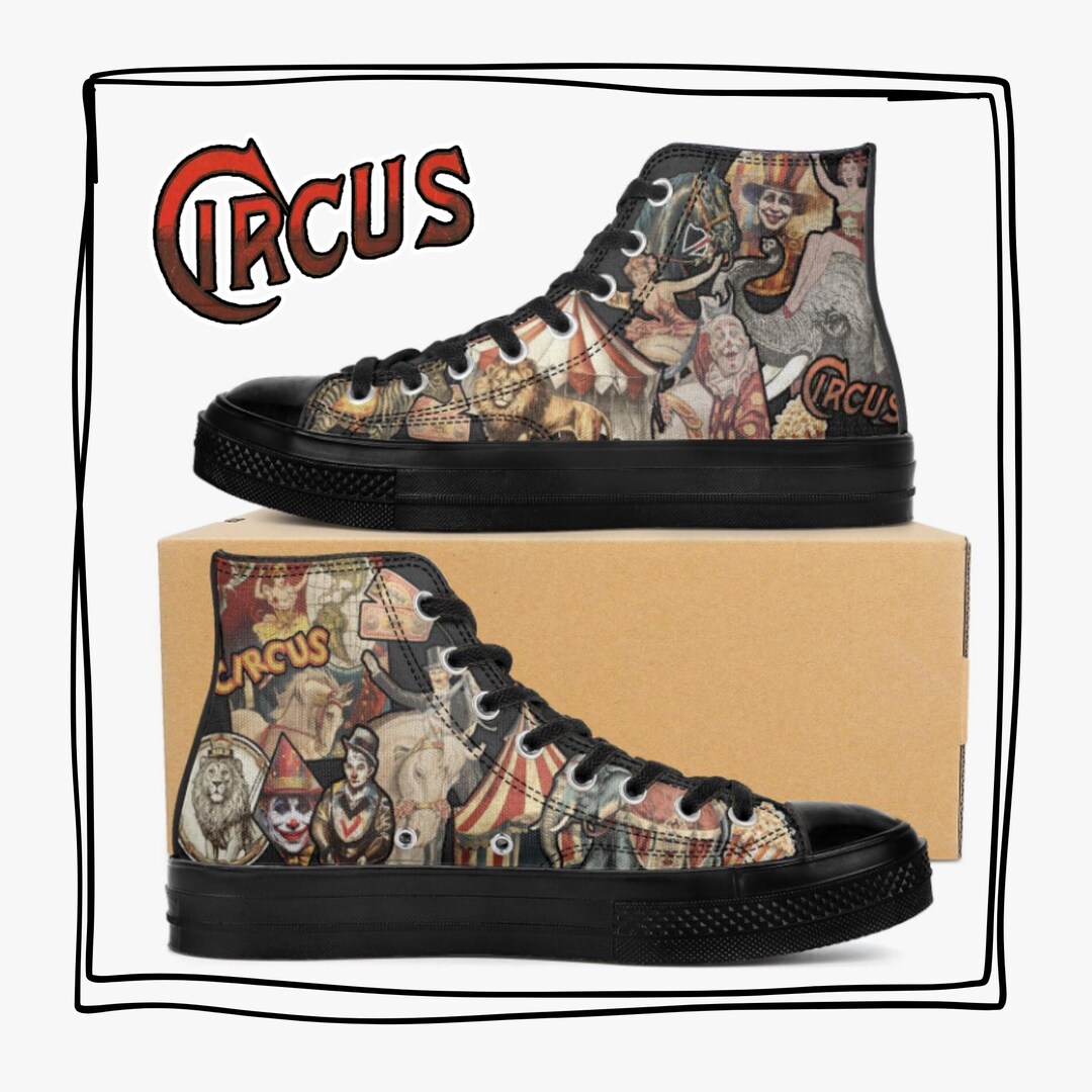 Circus Clown Black High Top Canvas Clown Shoes Hi Tops Tennis Shoes ...