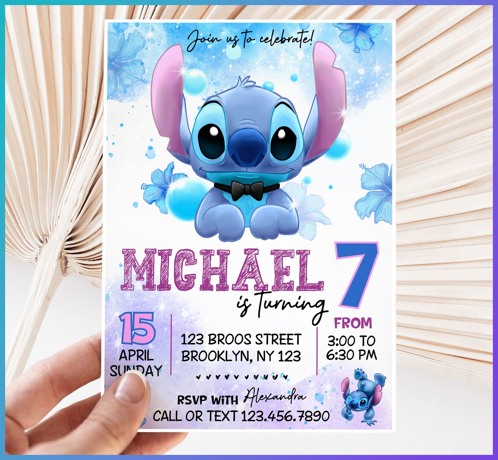 Stitch Birthday Invitation, Custom Name Kid Birthday Boy/ Girl ...
