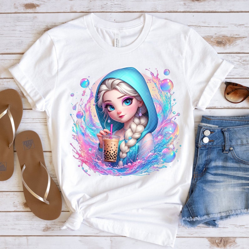 Princess Cartoon Drinking Boba Watercolor Splash, Clipart Images ...