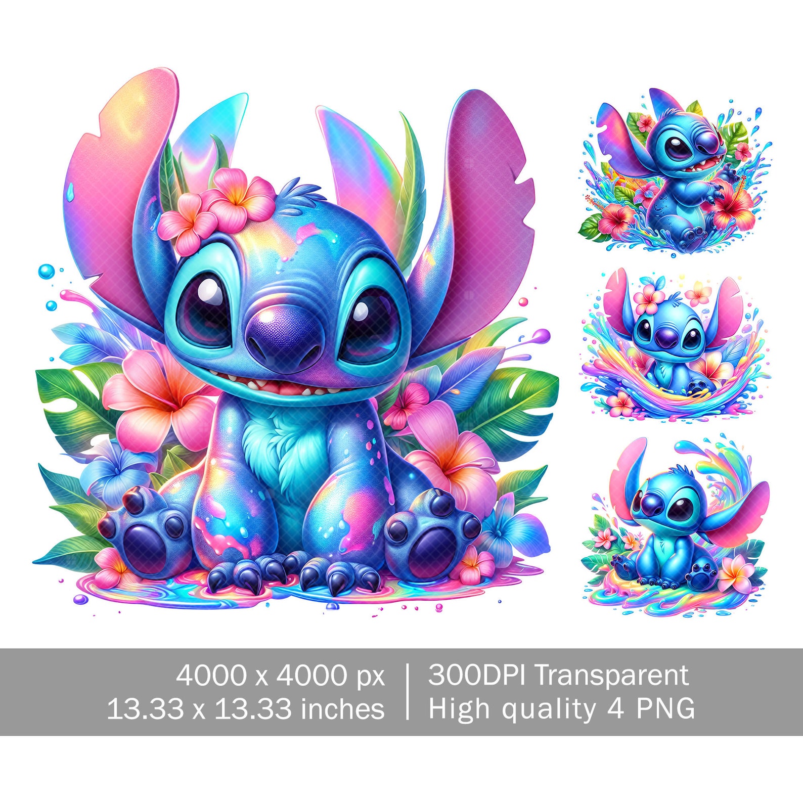 Bundle 4 Stitch Splash and Watercolor Digital Design PNG File for Sublimation, High Resolution ...