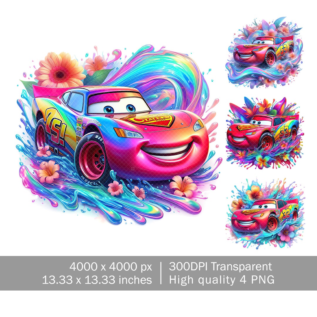 4 PNG Cartoon Cars Splash and Watercolor Digital Design PNG File for ...