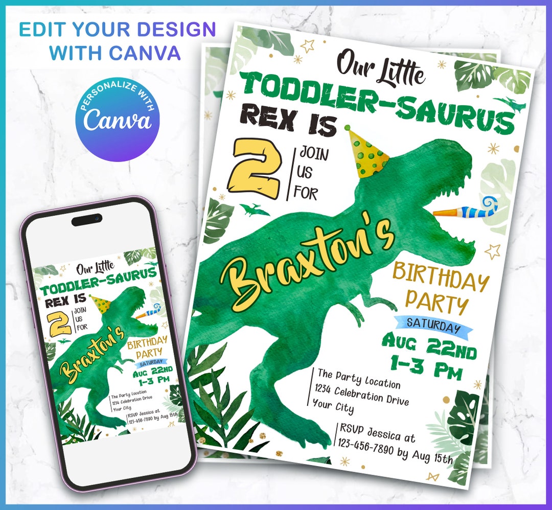 Editable Dinosaur Birthday Party Invitation Template, Dinosaur Birthday ...