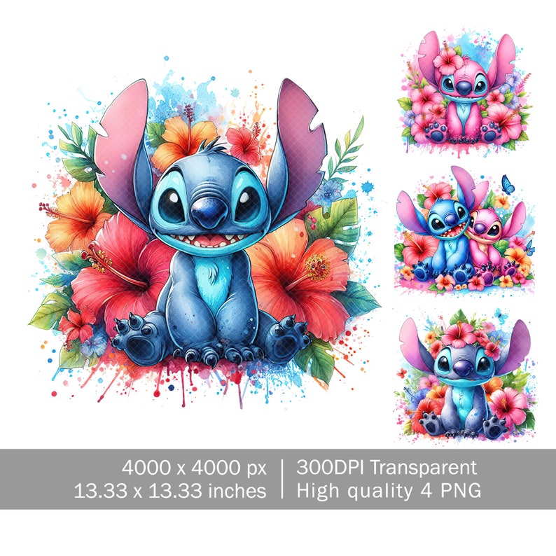 Stitch Angel Watercolor Splash Png, Stitch Summer Vibes PNG, Cartoon ...