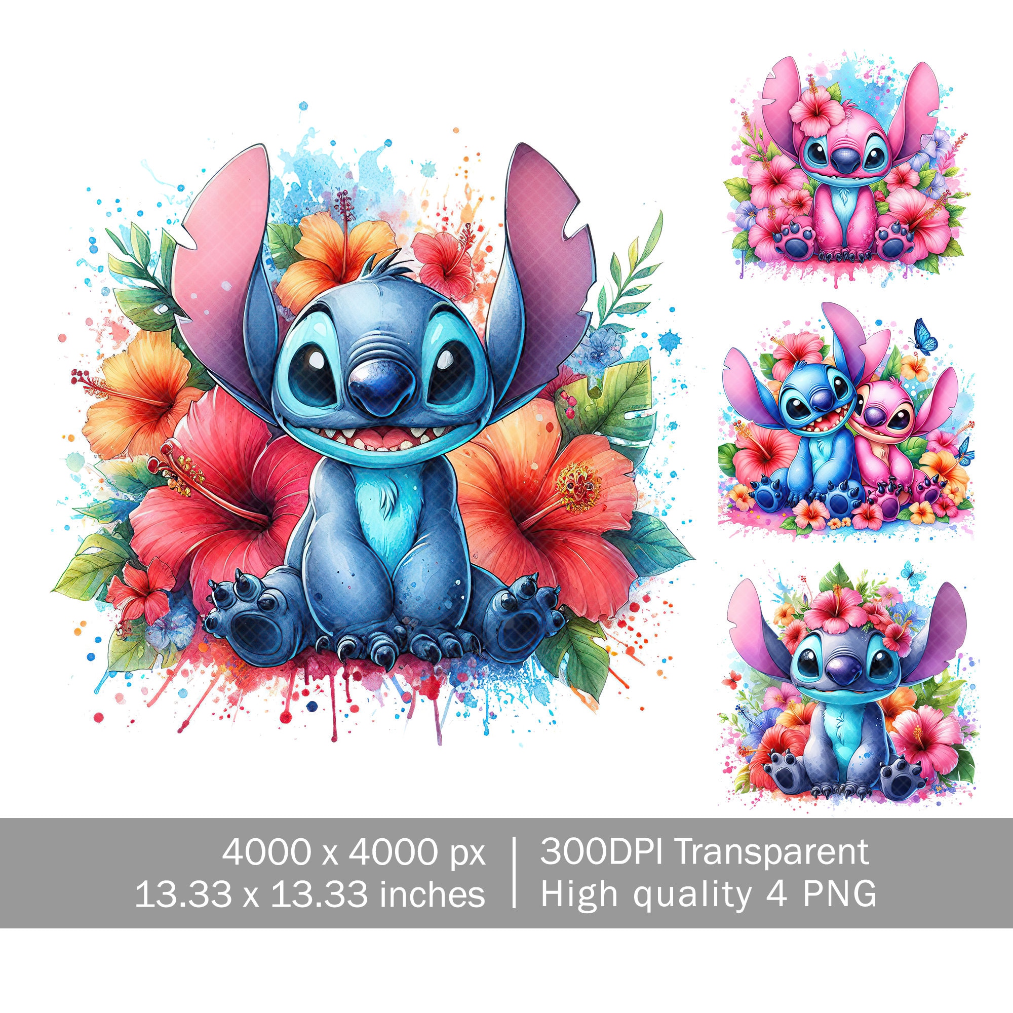 Stitch Angel Watercolor Splash Png, Stitch Summer Vibes PNG, Cartoon ...