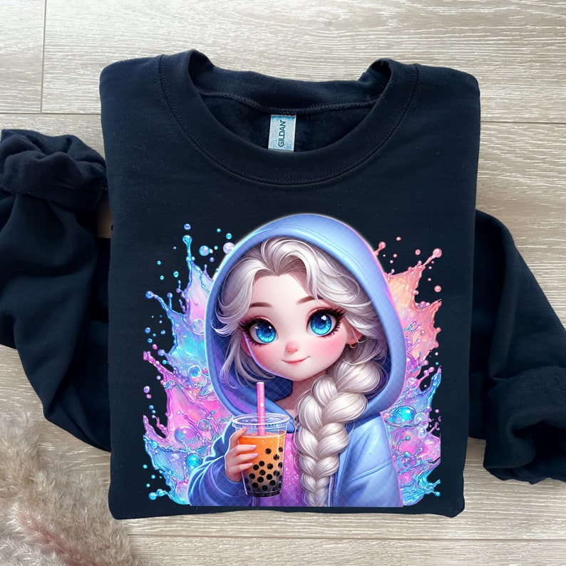 Princess Cartoon Drinking Boba Watercolor Splash, Clipart Images ...