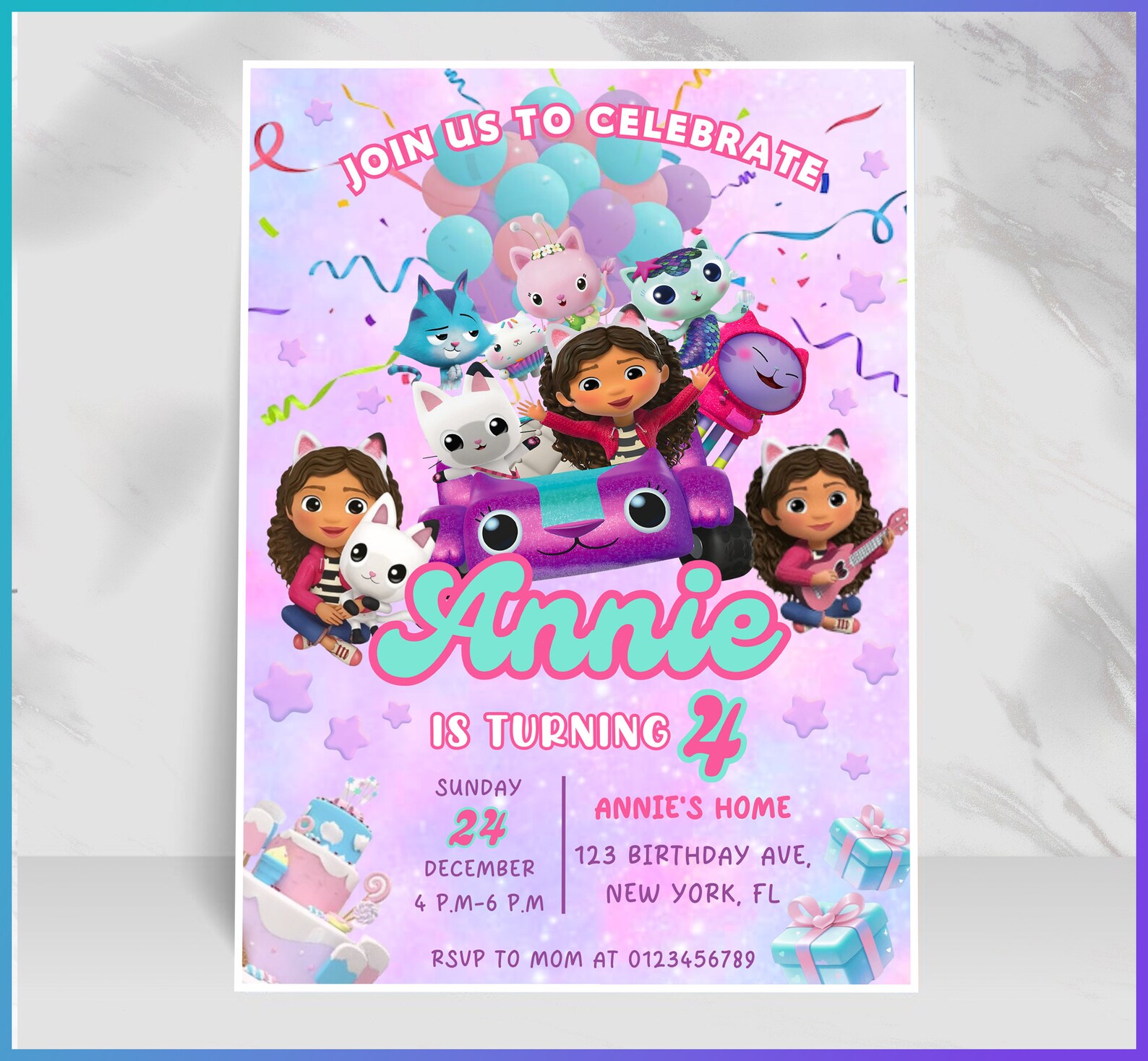 Editable Gabby's Kids Birthday Invitation, Birthday Girl Gabbys ...