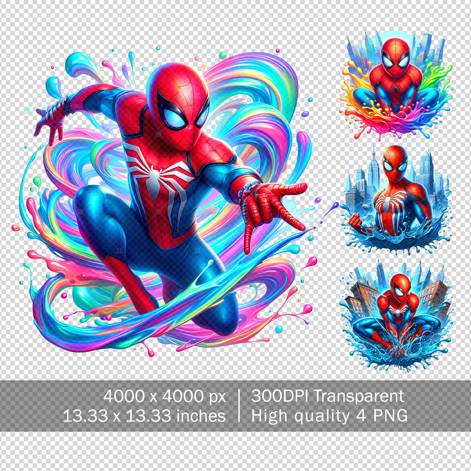 Bundle 4 Spiderman Splash and Watercolor Digital Design PNG File for ...