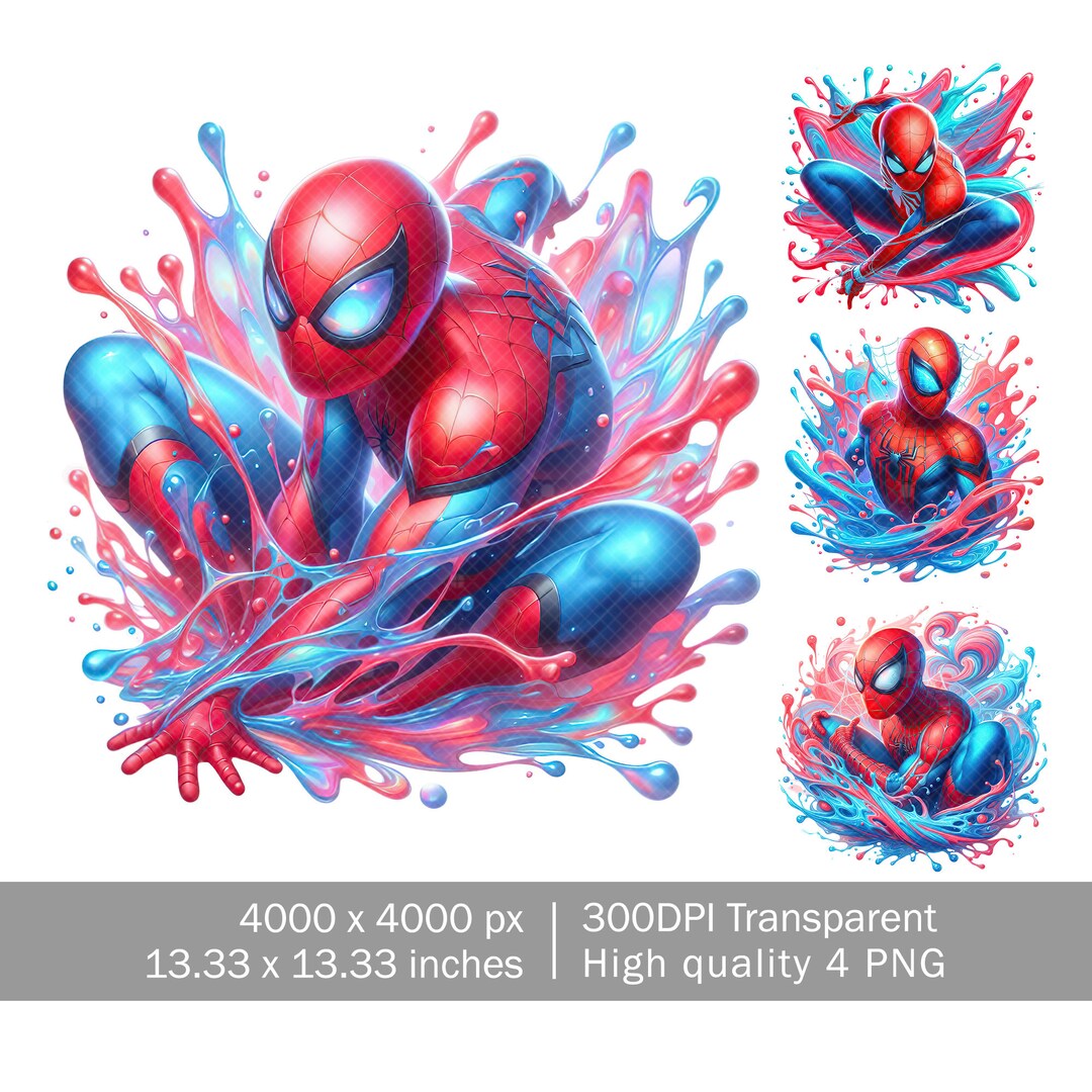 4 PNG Spiderman Splash and Watercolor Digital Design PNG File for ...