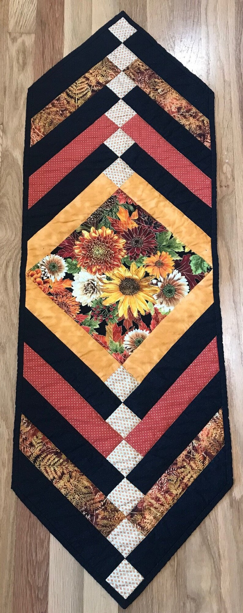 French Braid Table Runner With Metallic Flower Center Panel - Etsy