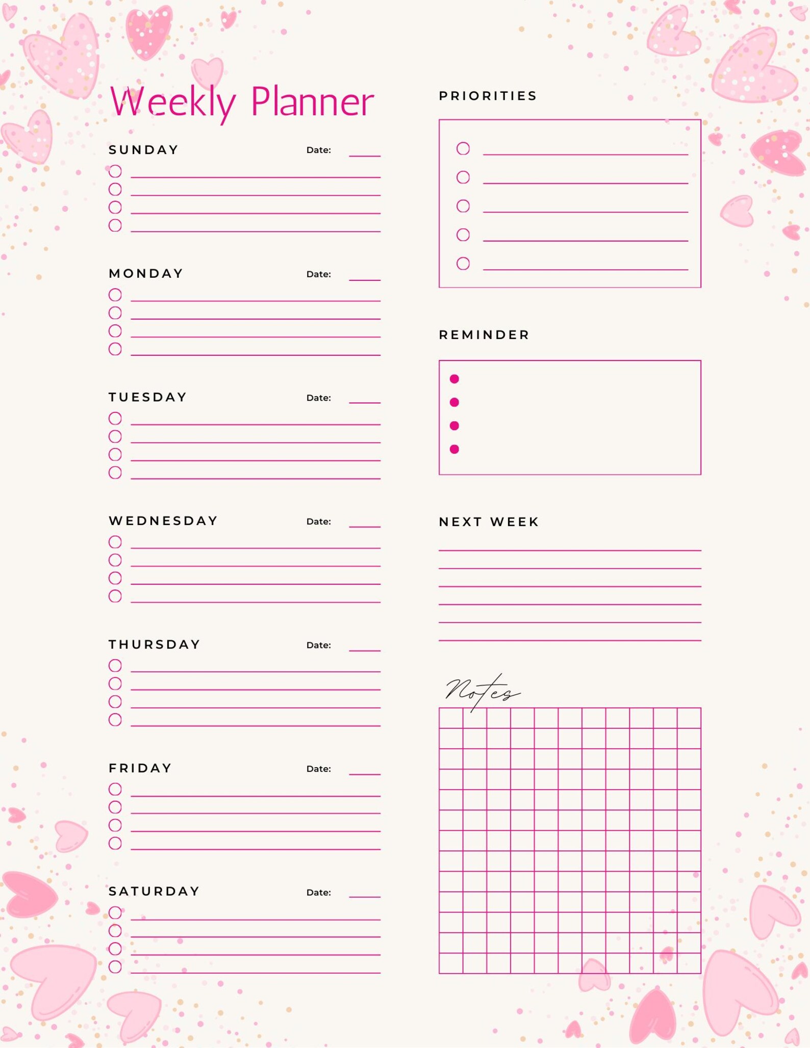 Pretty in Pink Weekly Planner - Etsy