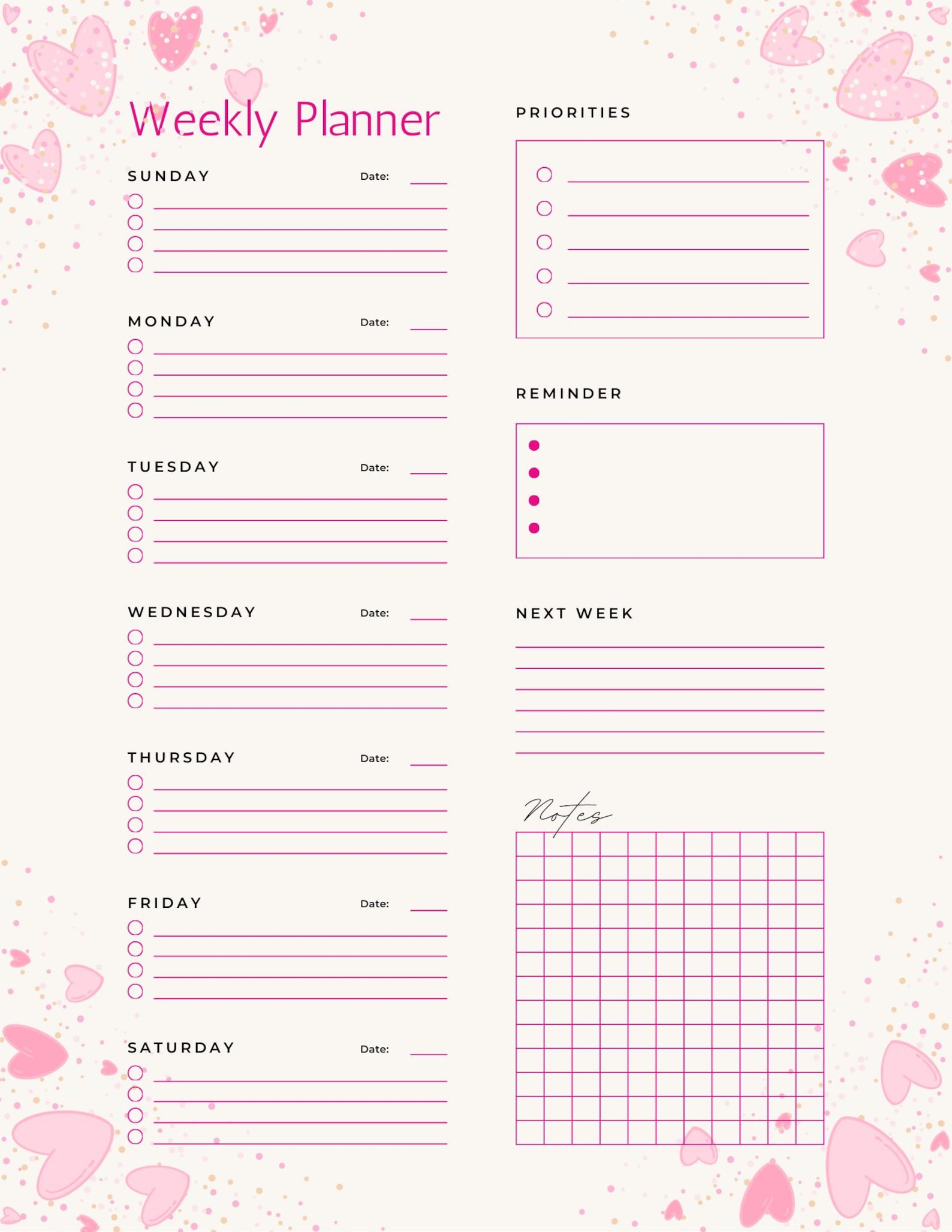 Pretty in Pink Weekly Planner - Etsy