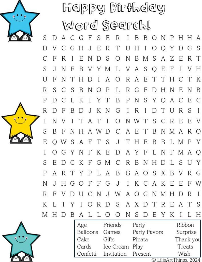 Happy Birthday Word Search - Etsy