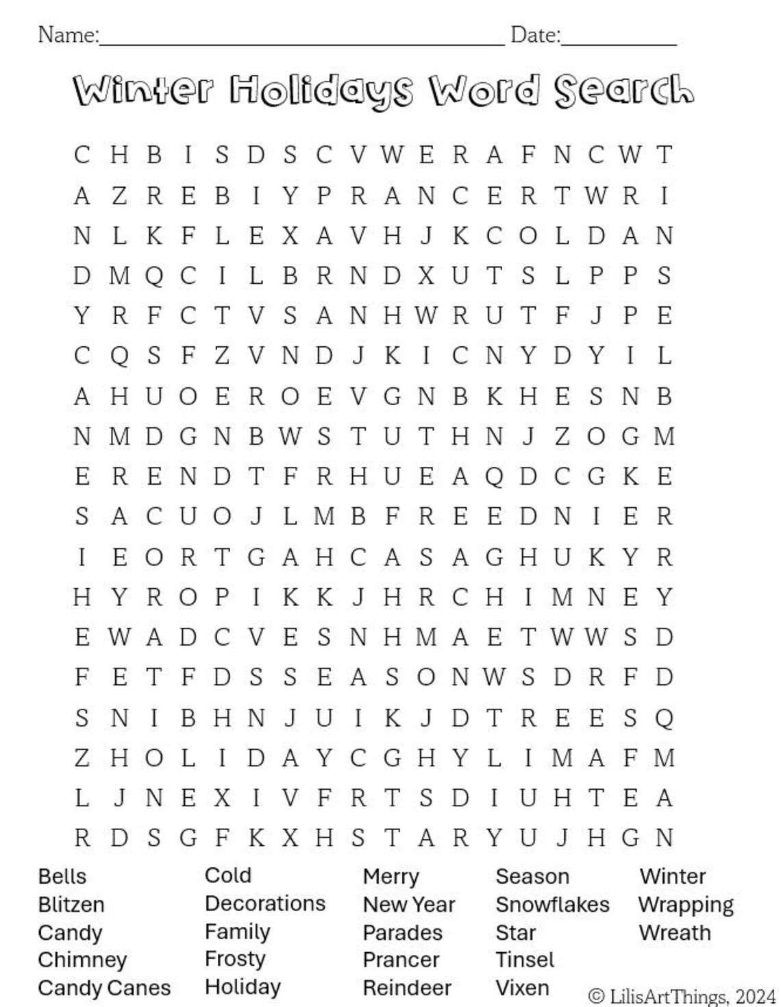 Winter Holiday Word Search - Etsy