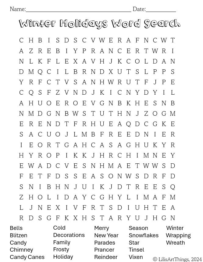 Winter Holiday Word Search - Etsy