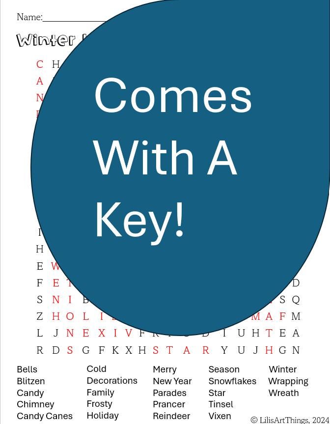 Winter Holiday Word Search - Etsy