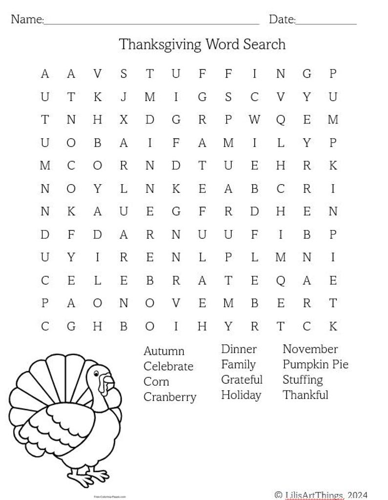Thanksgiving Word Search - Etsy