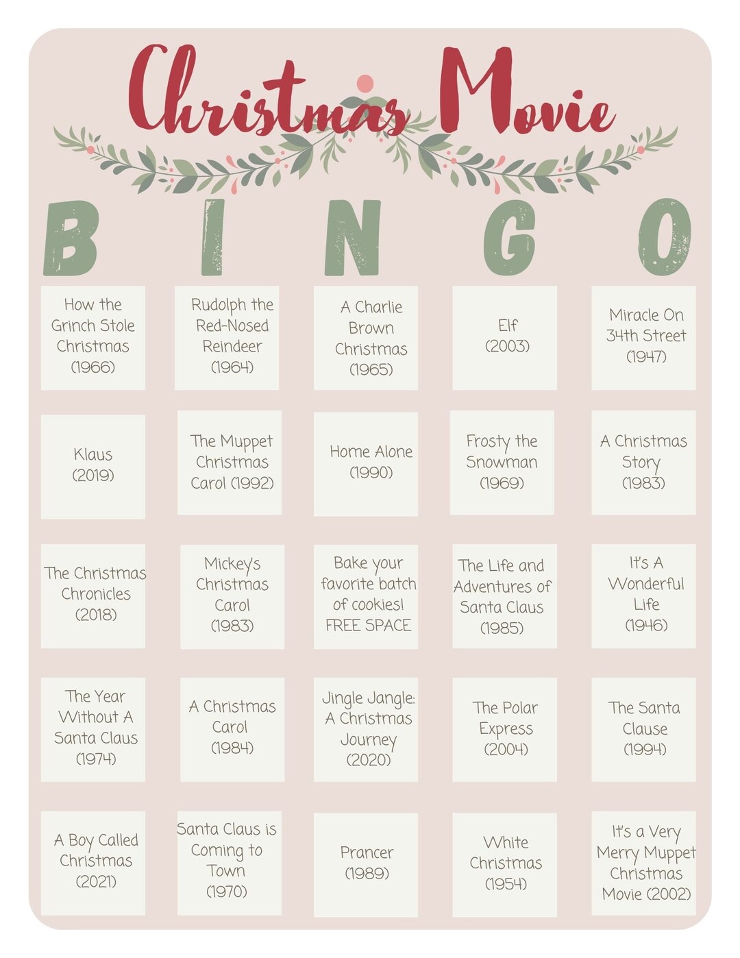 Christmas Movie BINGO Night Family Kids Game Printable - Etsy