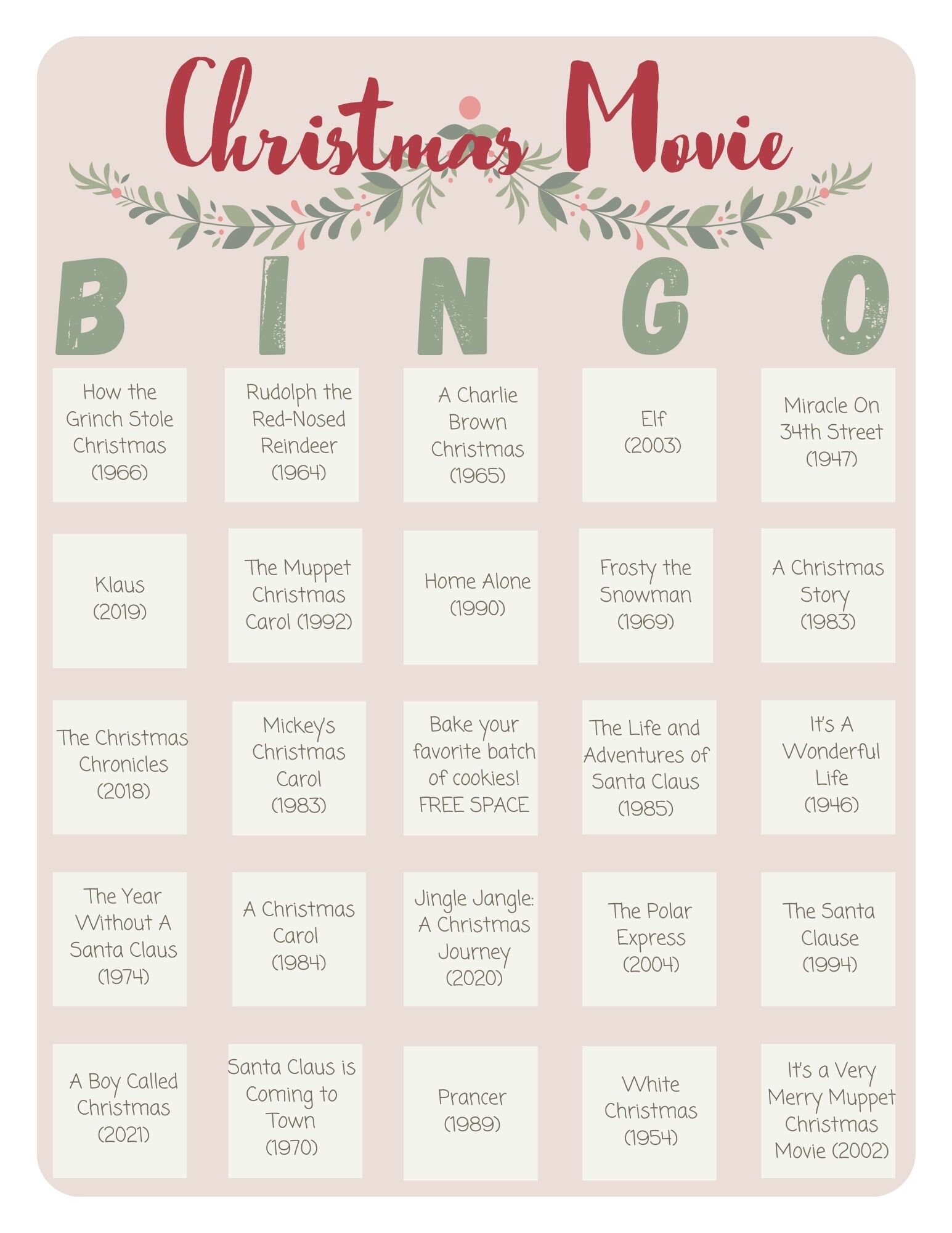Christmas Movie BINGO Night Family Kids Game Printable - Etsy