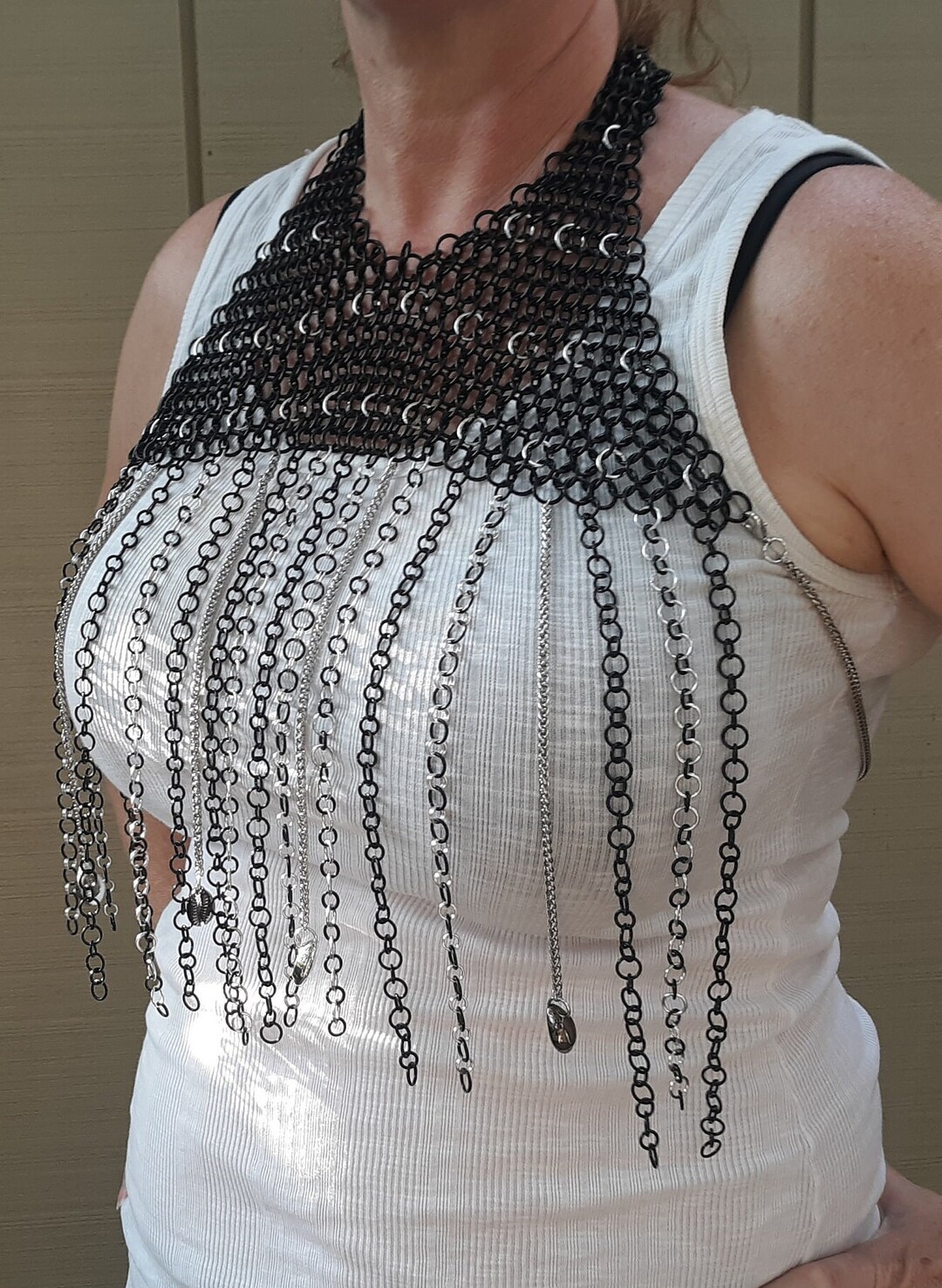 Chainmail Chest Necklace With Chain Fringe - Etsy