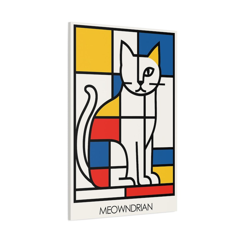 Meow Mondrian Cat Canvas Print Mondrian Style Geometric Cat Wall Art ...