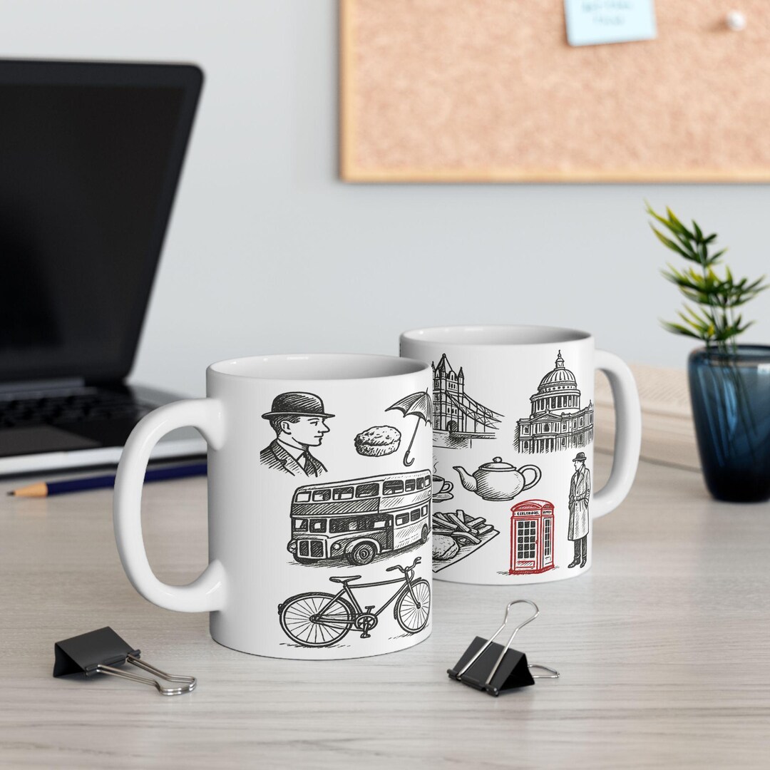 London Doodle Mug: British Landmarks Coffee Cup, Anglophile Gift - Etsy