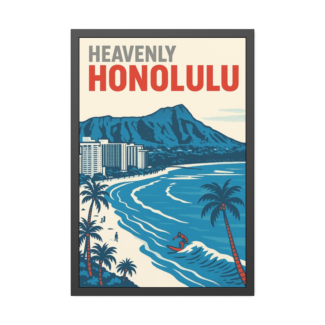 Honolulu Hawaii Vintage Travel Poster: Retro Beach & Surf Art Print ...