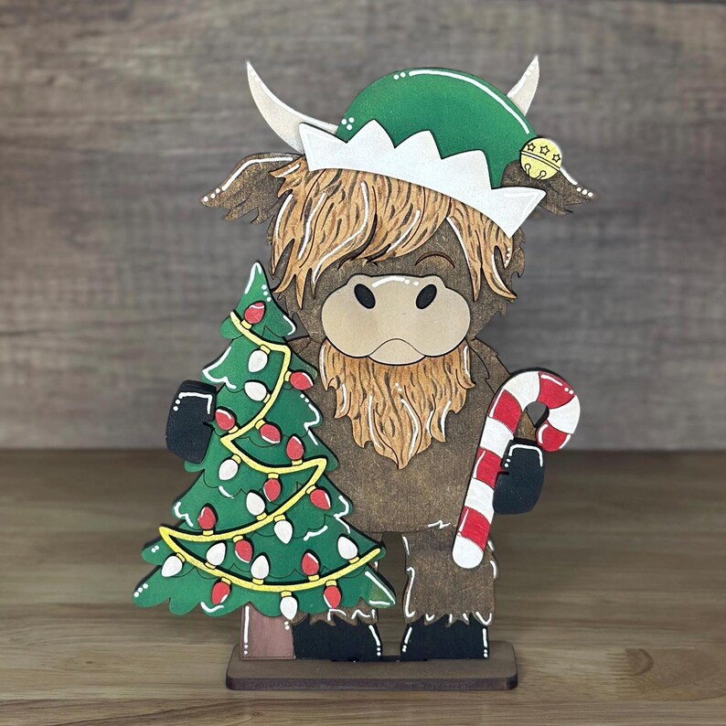 Hand Painted Wooden Highland Cow Christmas Decorations: Rustic ...