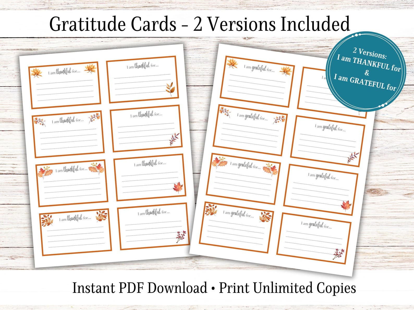 I Am Thankful - Grateful Printable Cards | Gratitude Cards ...