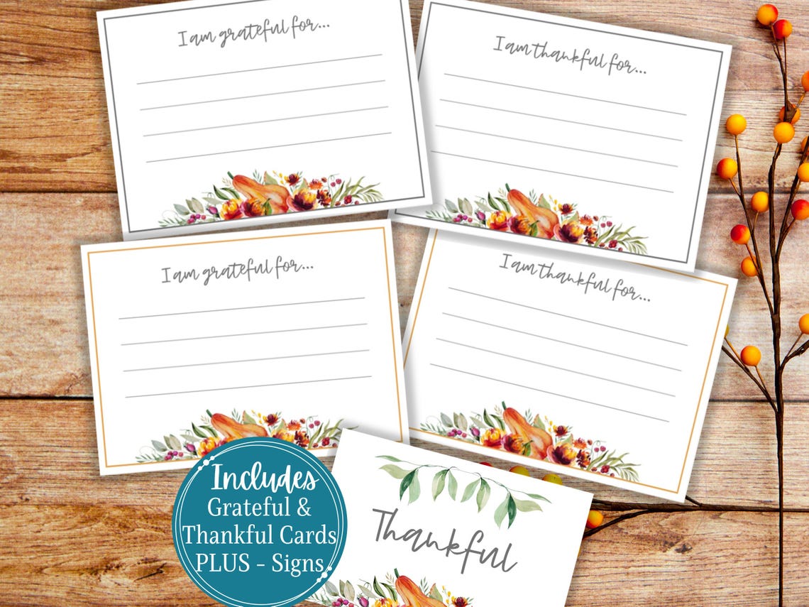 I Am Thankful for and I Am Grateful for Cards, Printable Thankful ...