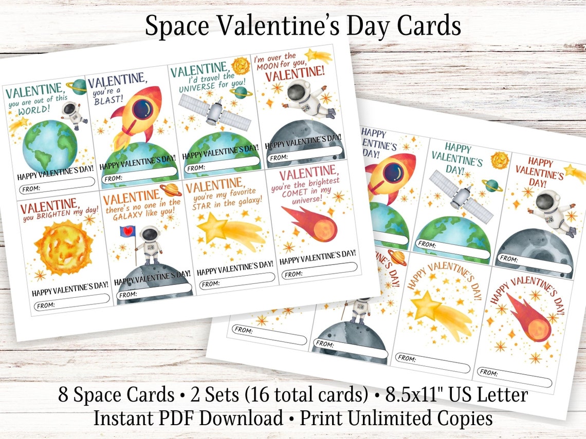 Space Valentines Day Cards, Classroom Valentines, Preschool Valentines ...