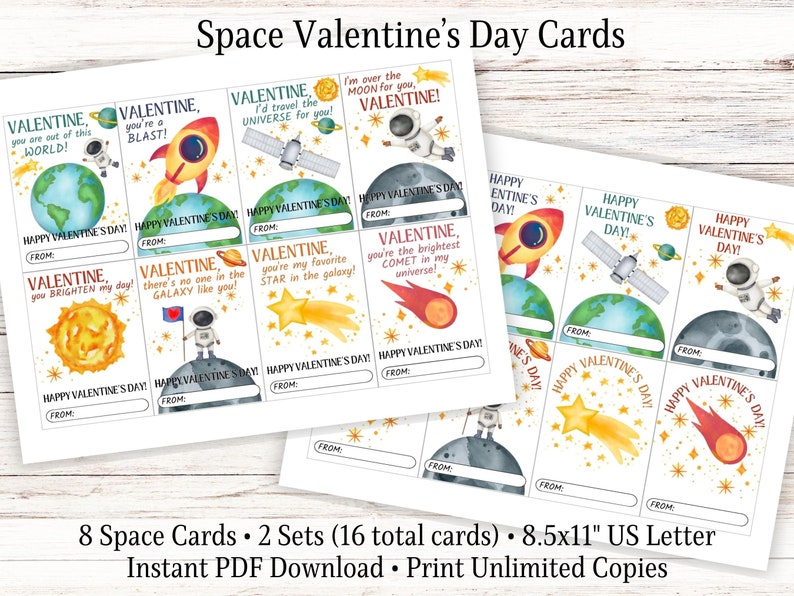 Space Valentines Day Cards, Classroom Valentines, Preschool Valentines ...