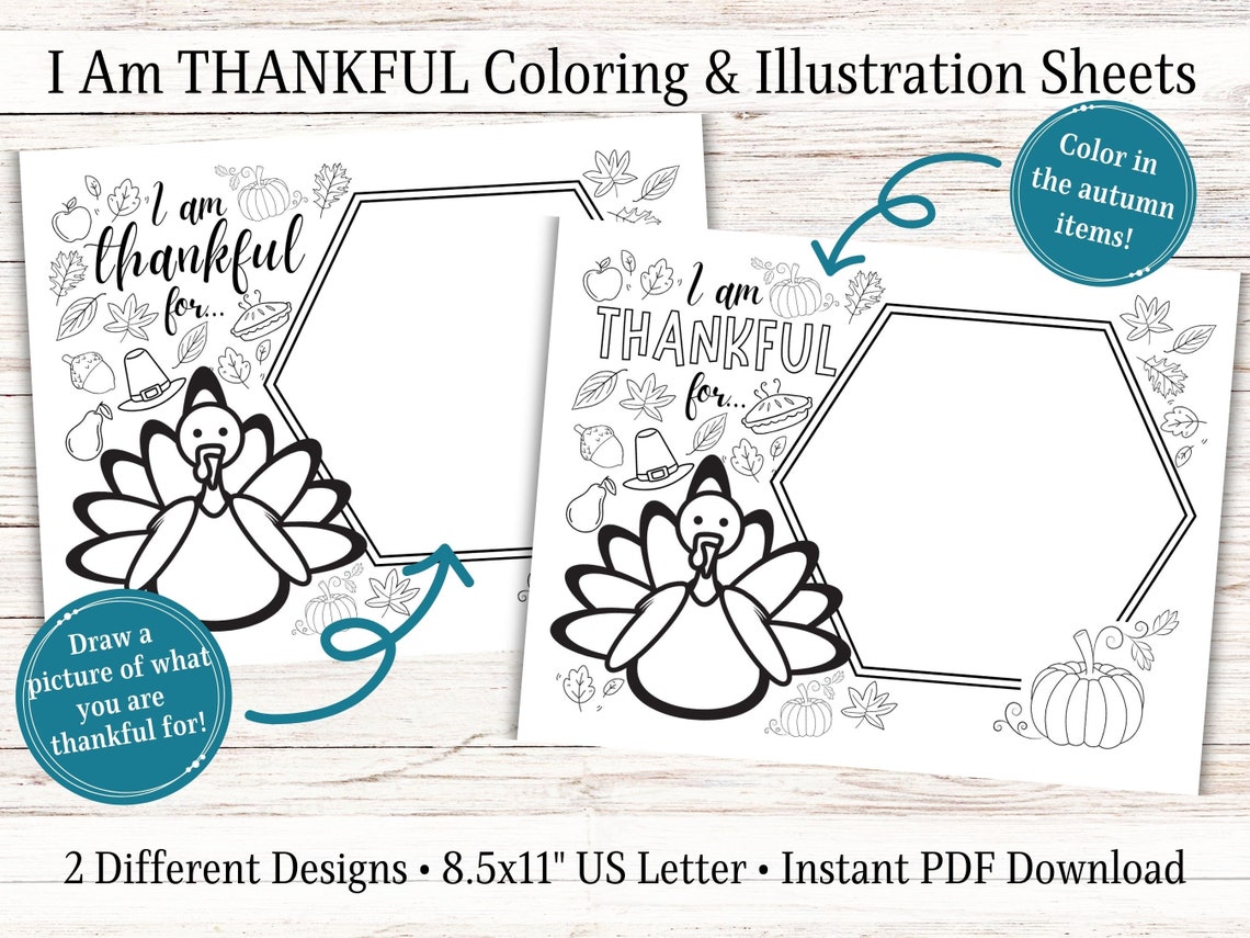 I Am Thankful for Kids Coloring Printable, Thanksgiving Activity ...