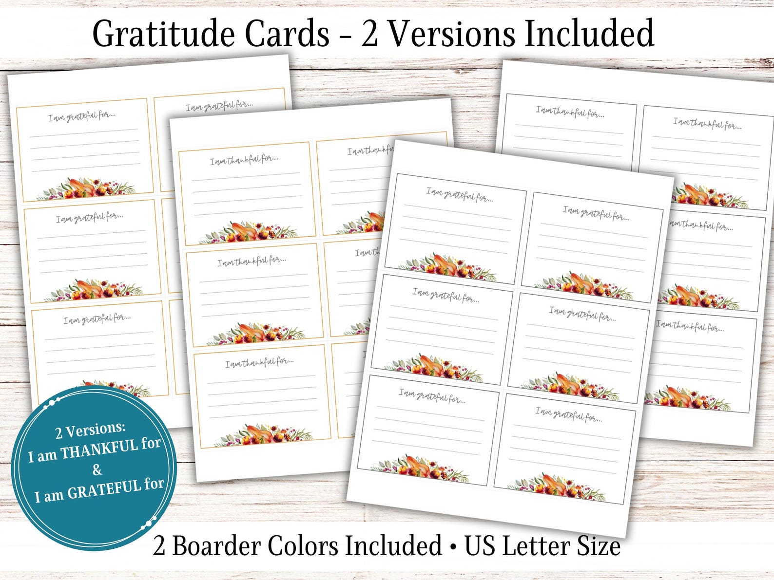 I Am Thankful for and I Am Grateful for Cards, Printable Thankful ...