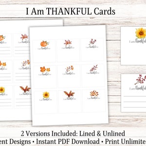 I Am Thankful for Thanksgiving Cards Printable | Gratitude Cards ...