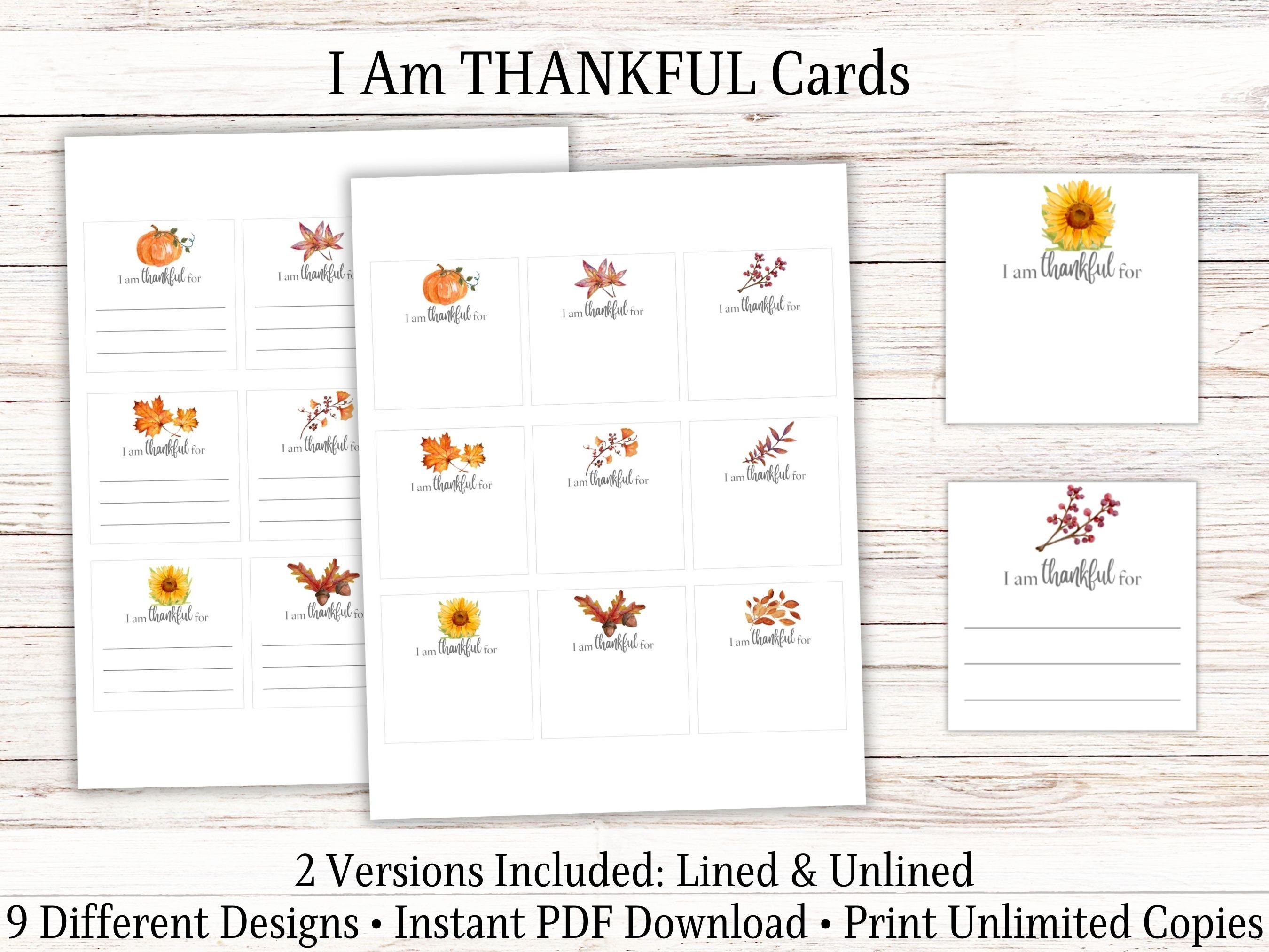 I Am Thankful for Thanksgiving Cards Printable | Gratitude Cards ...
