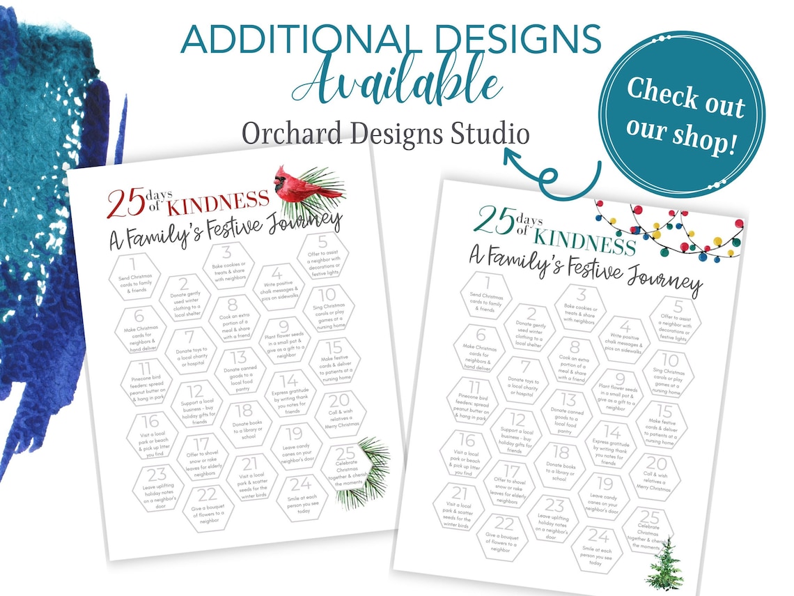 Christmas 25 Days of Kindness Calendar Printable Kindness Advent ...