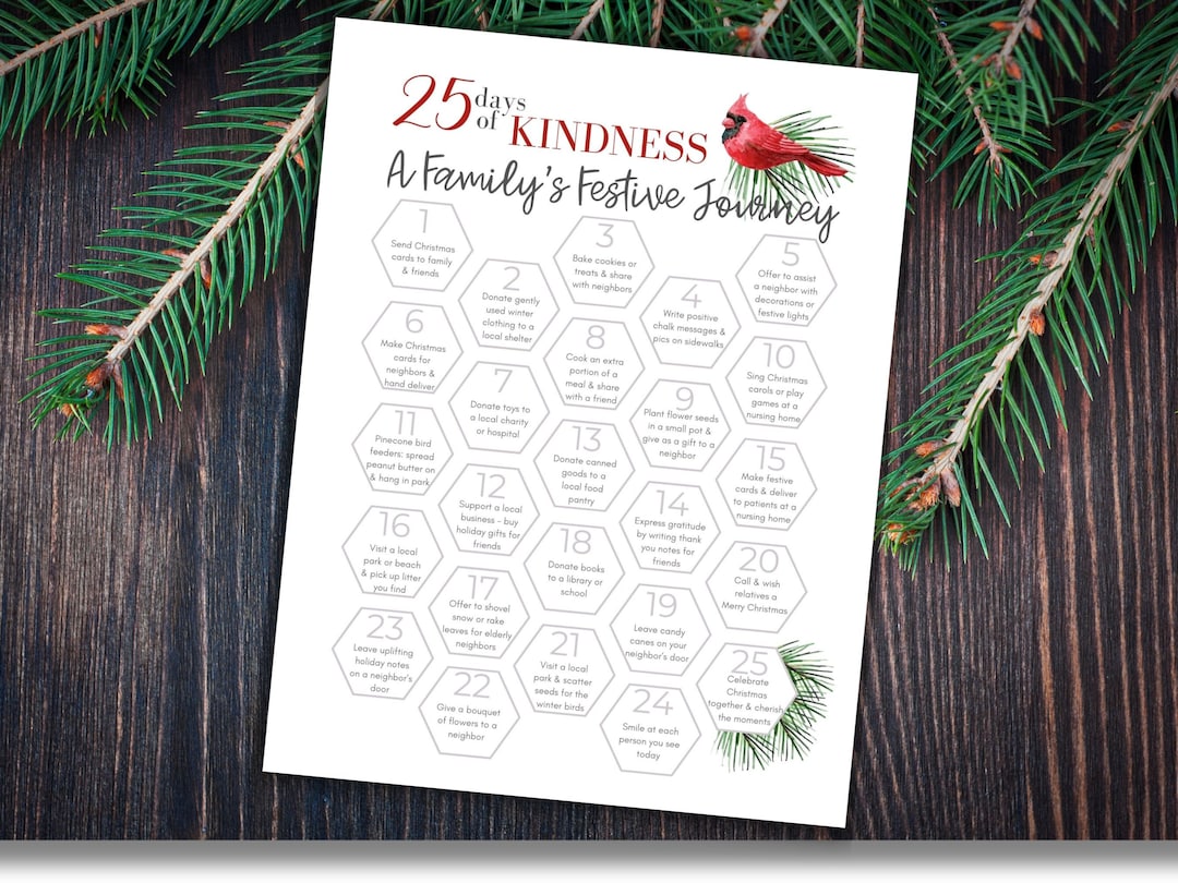 Christmas 25 Days of Kindness Calendar Printable | Kindness Advent ...