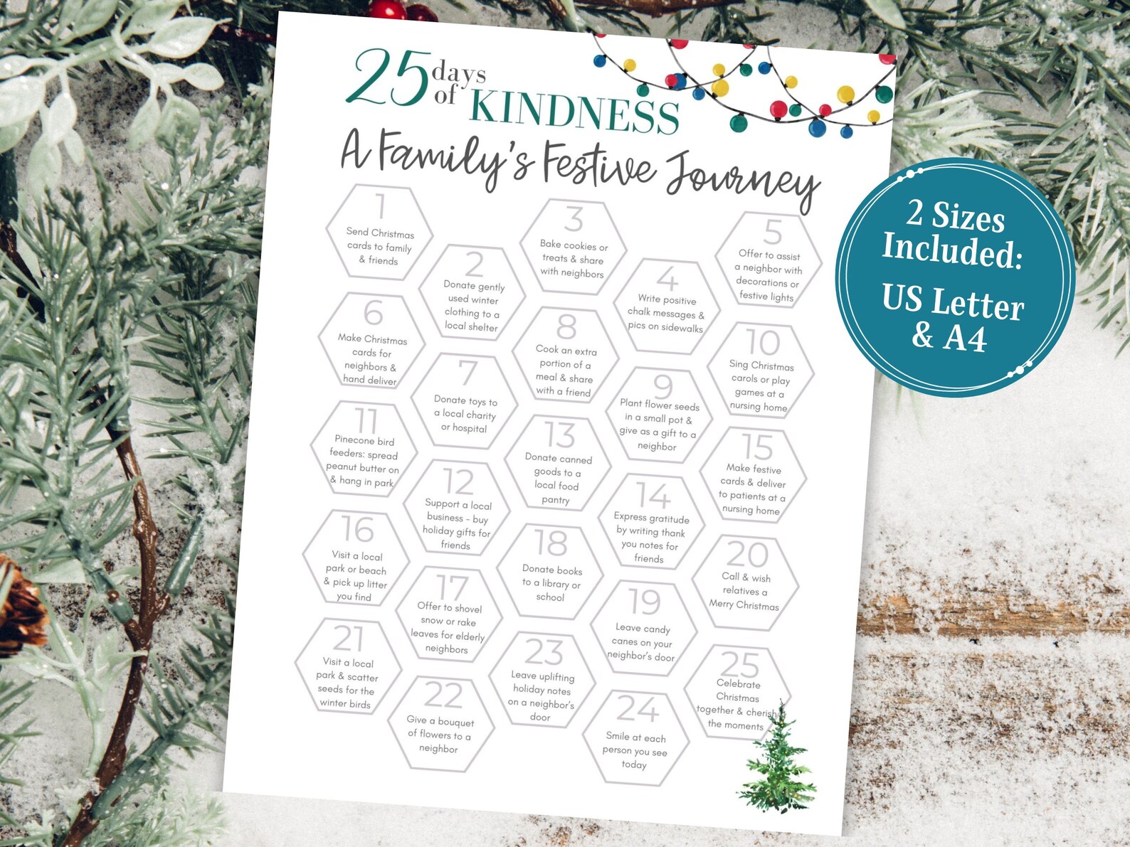 Christmas 25 Days of Kindness Calendar Printable | Kindness Advent ...