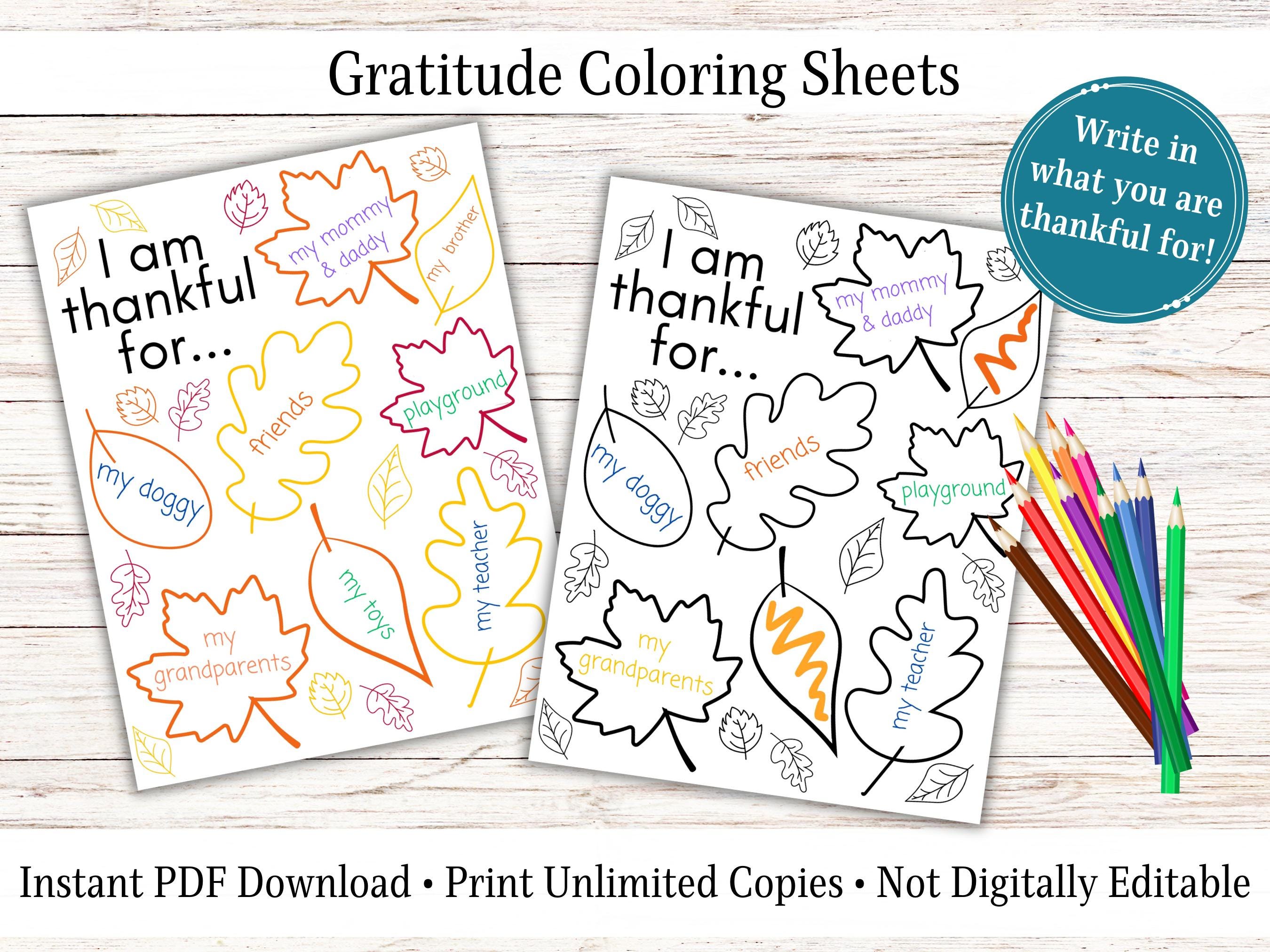 I Am Thankful Leaves Activity for Kids, Fall Thanksgiving Coloring ...