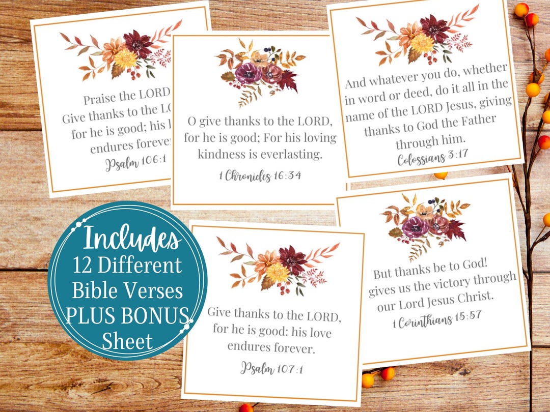 Thanksgiving Scripture Cards Set, Printable Watercolor Fall Scripture ...