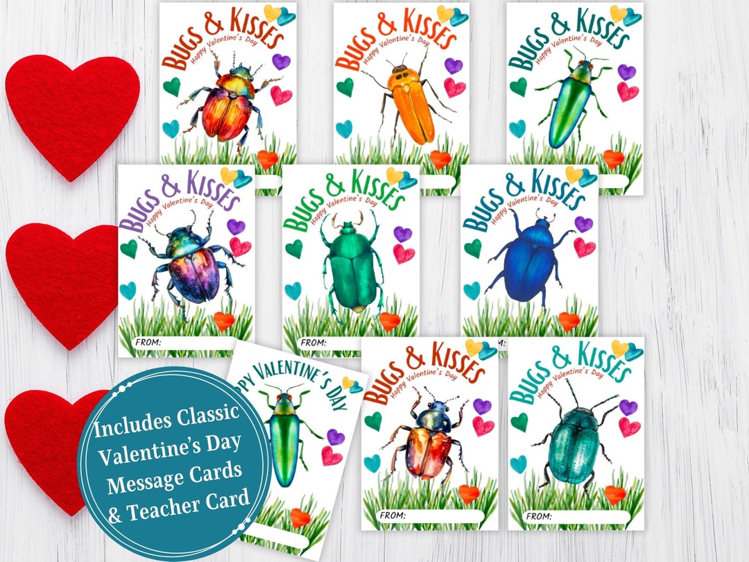 Bugs and Kisses Valentine's Day Cards, Preschool Valentines, Classroom ...