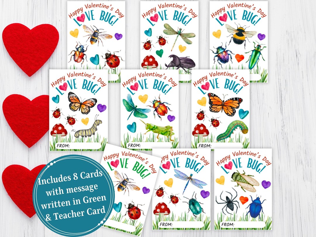 Love Bug Valentine's Day Cards, Classroom, Preschool Valentines, Vday ...