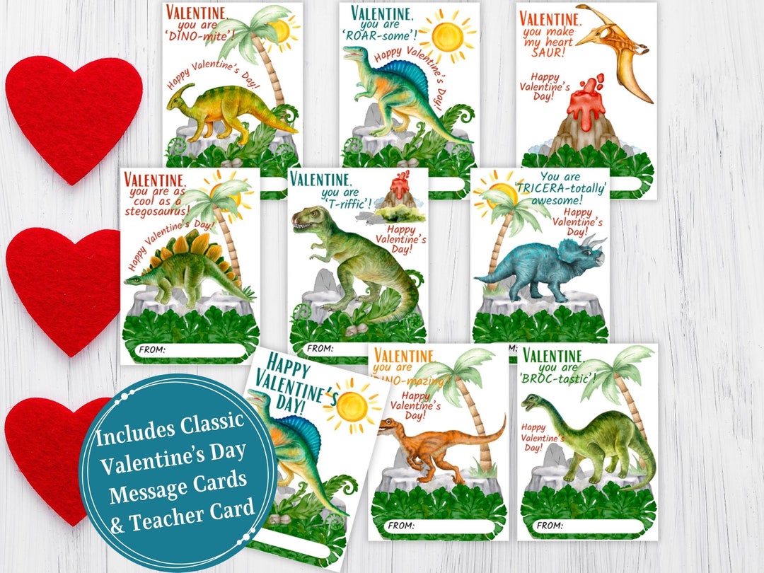 Dinosaur Valentine's Day Cards, Preschool Valentines, Classroom ...