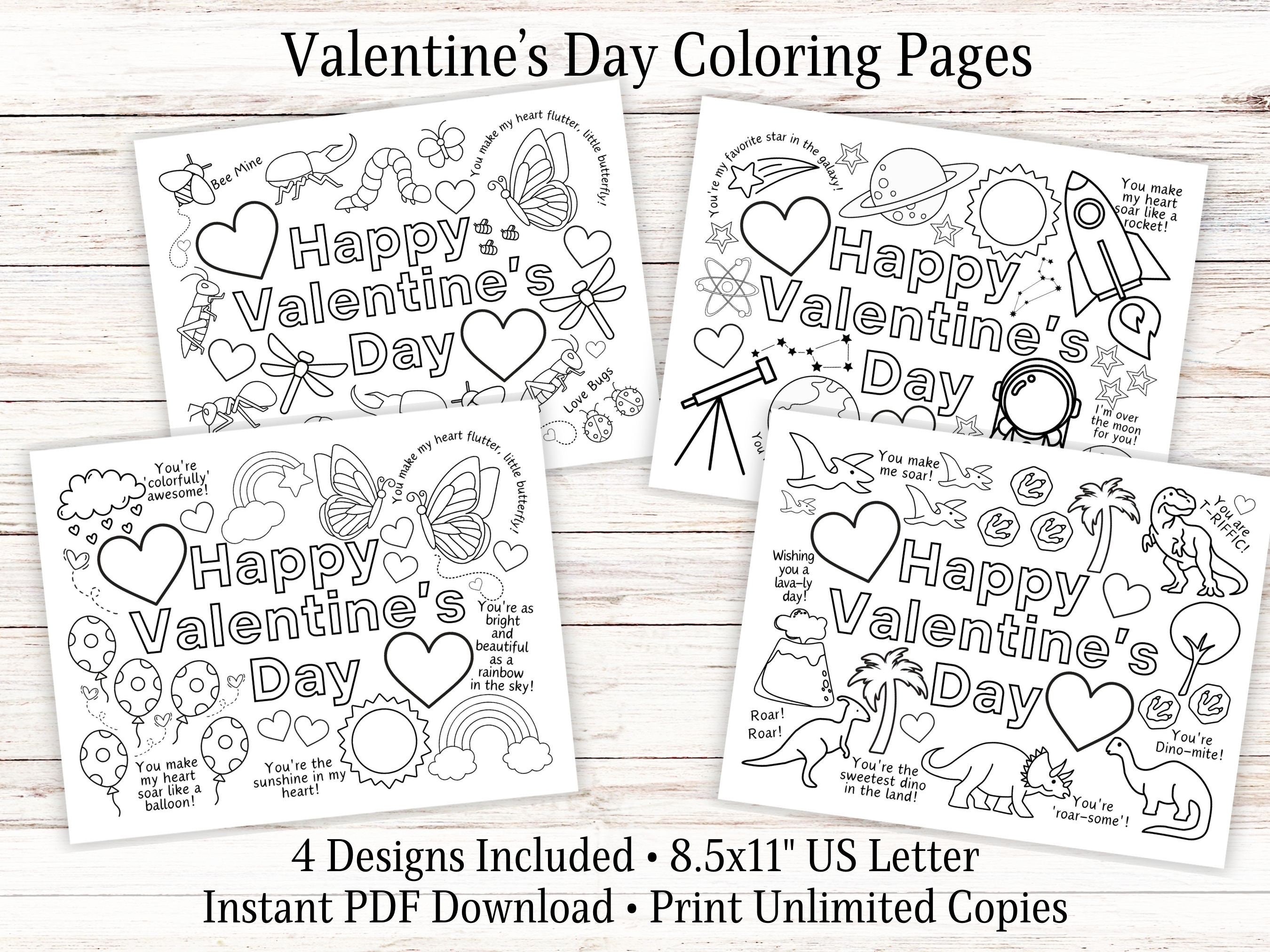 Valentines Day Coloring Placemats, Classroom Valentine, Bugs, Dinosaurs ...