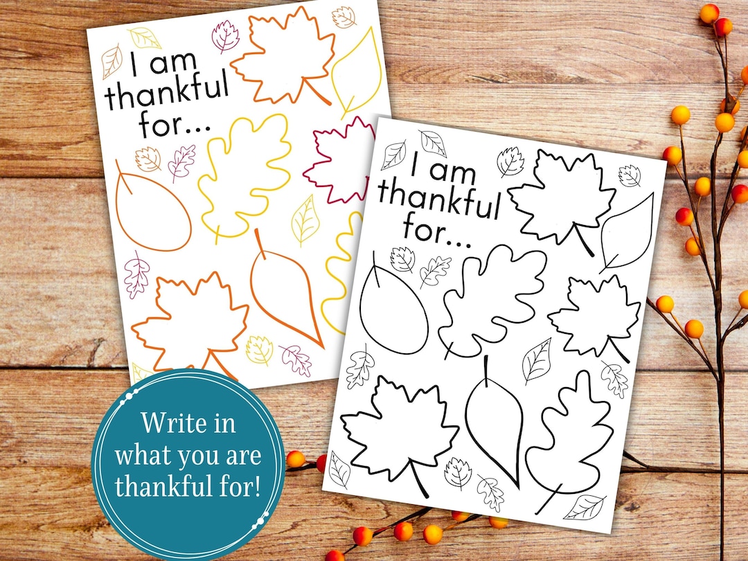 I Am Thankful Leaves Activity for Kids, Fall Thanksgiving Coloring ...