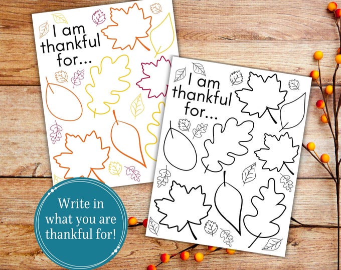 I Am Thankful Leaves Activity for Kids, Fall Thanksgiving Coloring ...
