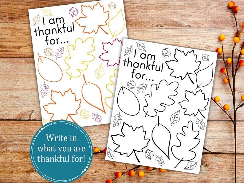 I Am Thankful Leaves Activity for Kids, Fall Thanksgiving Coloring ...